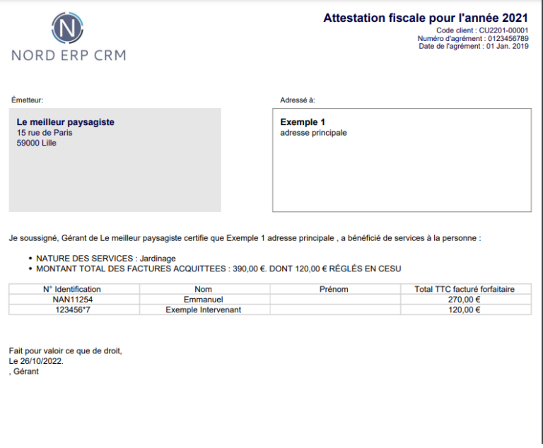 Module Attestations Fiscales - NORD ERP CRM